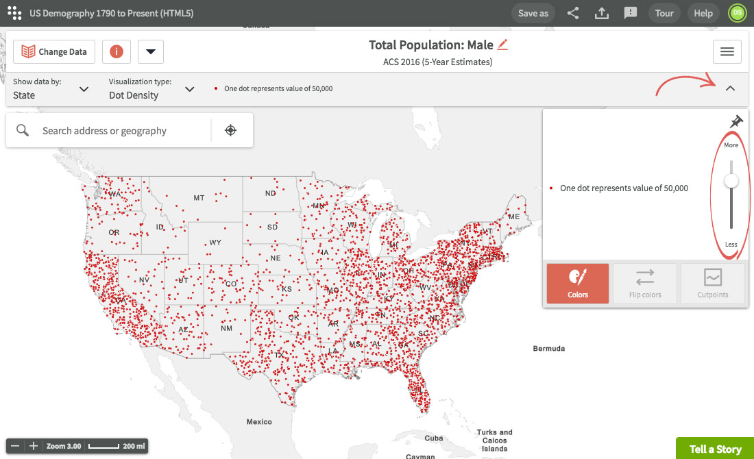 Adjust dot value on Dot Density maps | Visualizing data | Using Maps | Social Explorer Help Center