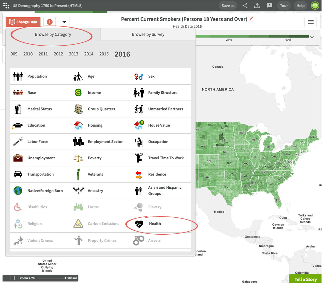 Browse data by category | Browsing data | Using Maps | Social Explorer Help Center