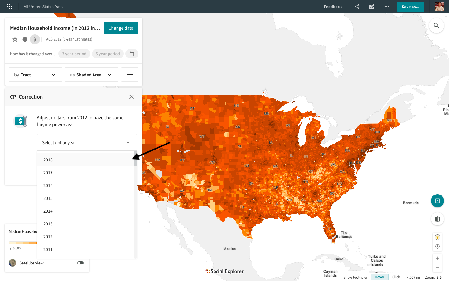 Adjust Values For Inflation In Maps Visualizing Data Using Maps Social Explorer Help Center